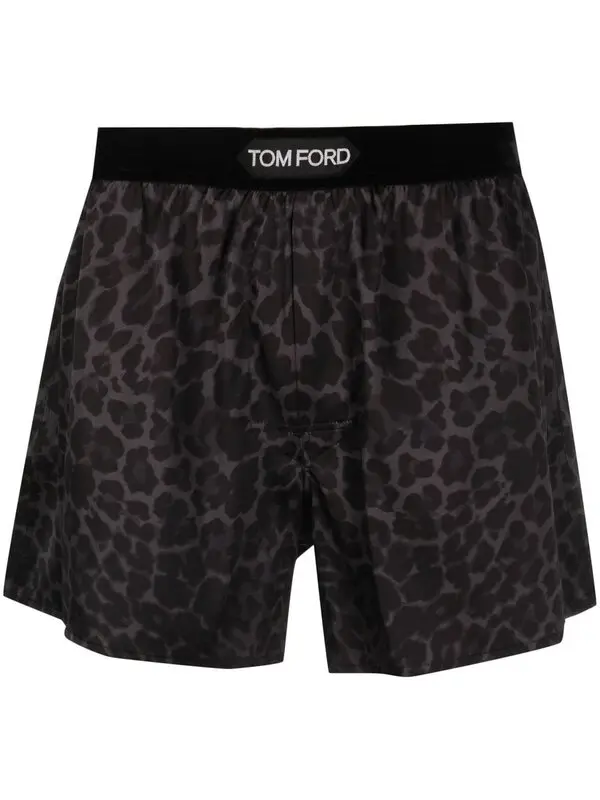 TOM FORD Leopard-print Silk Boxers - Black
