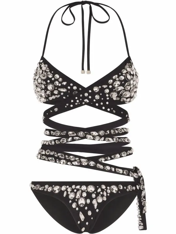 Dolce & Gabbana Rhinestone-embellished Crossover Bikini - Black