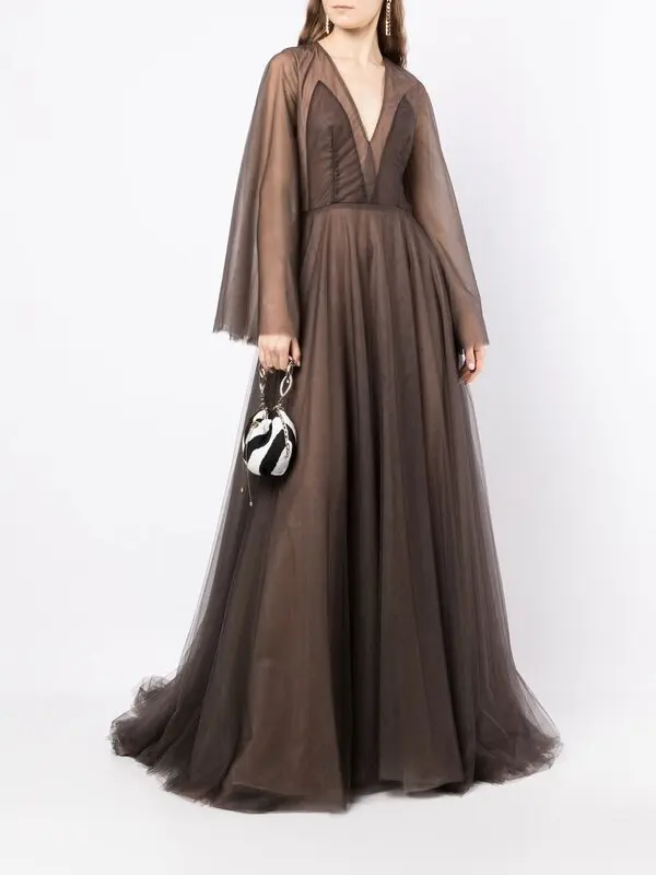 Costarellos Sheer-panel Evening Gown