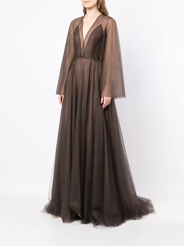 Costarellos Sheer-panel Evening Gown