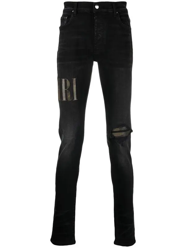 Amiri Logo-appliqué Distressed Jeans - Black