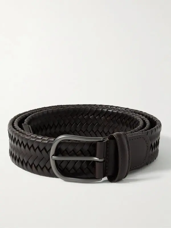 Anderson's 3.5cm Woven Leather Belt - Brown