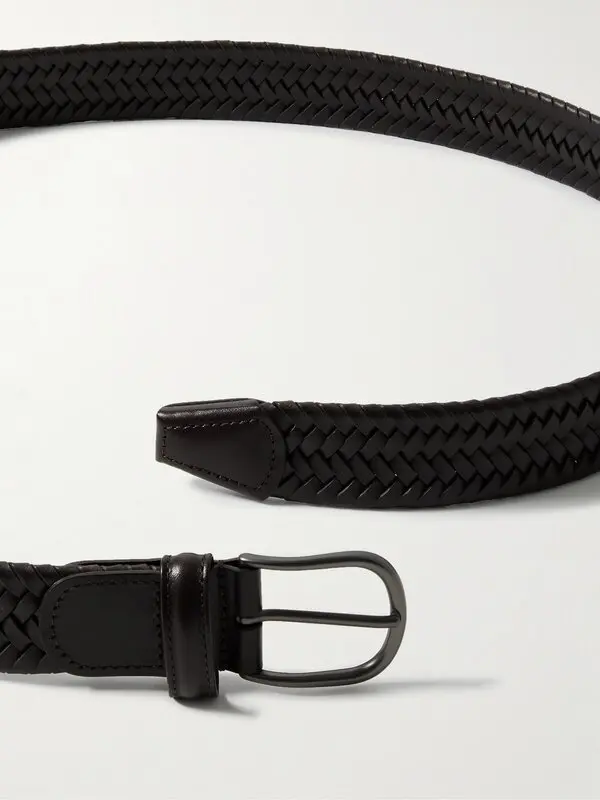 Anderson's 3.5cm Woven Leather Belt - Brown