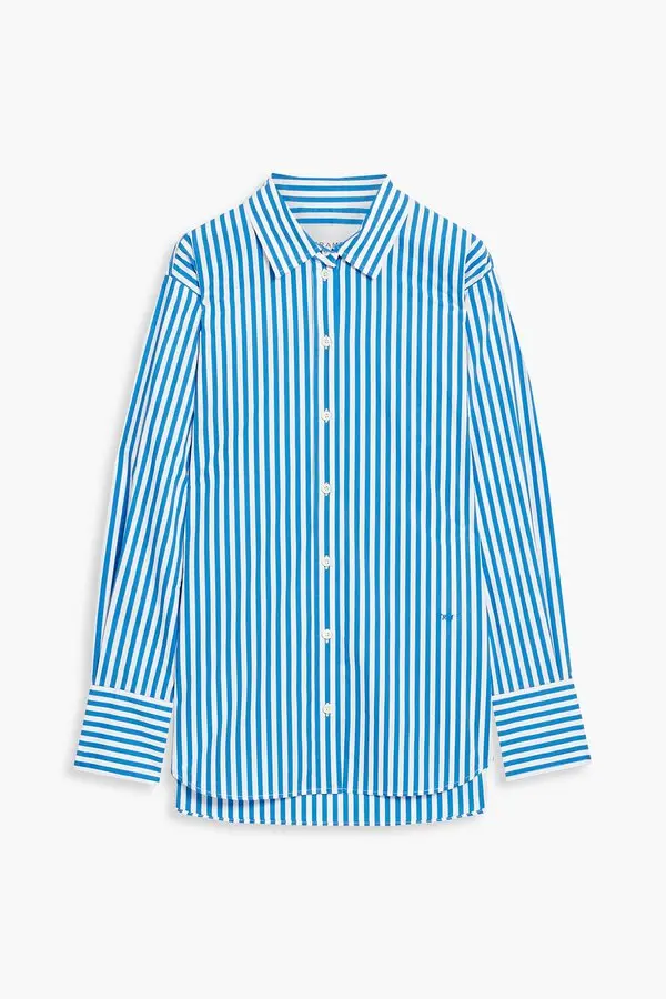 FRAME Oversized Striped Cotton Poplin Shirt - Blue