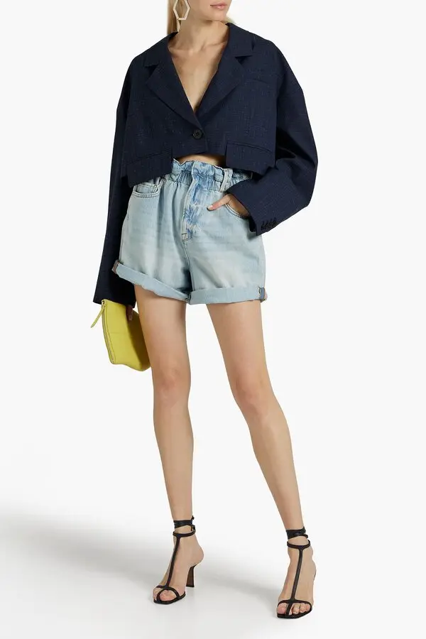 FRAME Faded Denim Shorts With Elasticated Waist