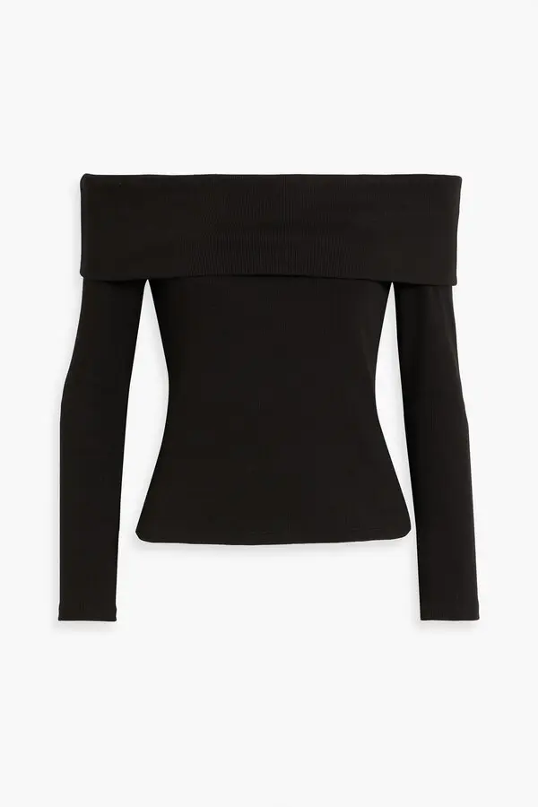Veronica Beard Fawcett Off-the-shoulder Ribbed Cotton-blend Top - Black