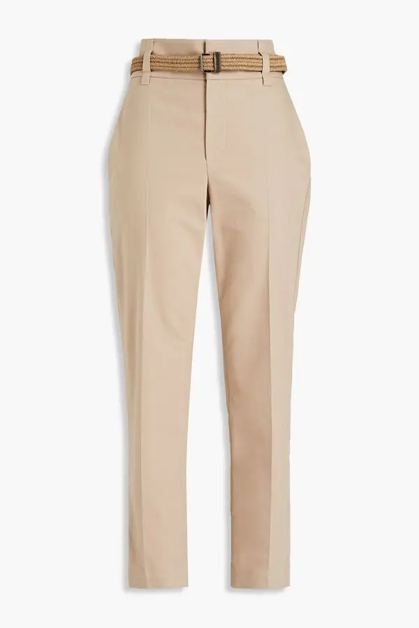 Brunello Cucinelli Belted Cottonblend Twill Tapered Pants - Sand