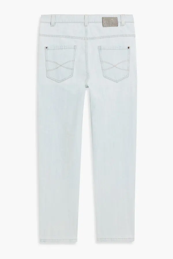 Brunello Cucinelli Bead-embellished Tapered Jeans - Light Denim