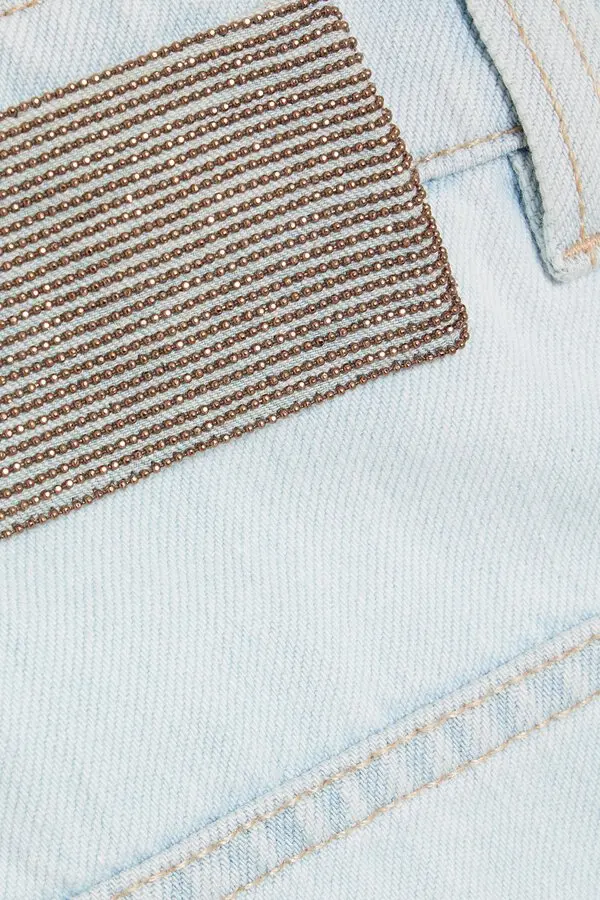 Brunello Cucinelli Bead-embellished Tapered Jeans - Light Denim