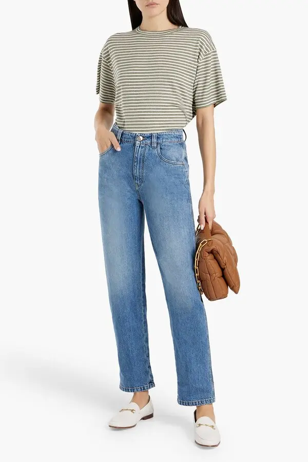 Brunello Cucinelli Bead-embellished Tapered Jeans - Mid Denim