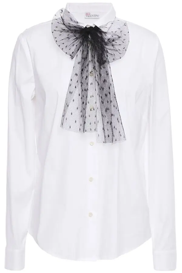 Red Valentino Point D'esprittrimmed Cotton Oxford And Poplin Shirt - White