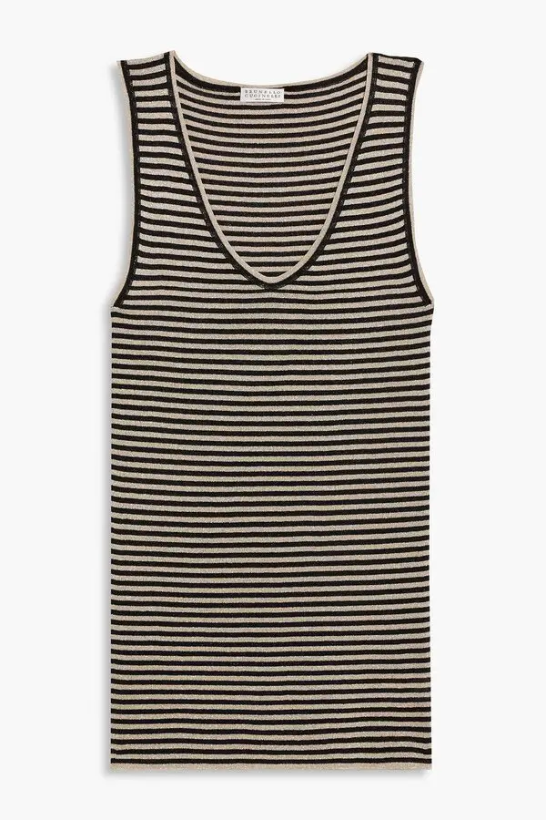 Brunello Cucinelli Metallic Striped Stretch-jersey Tank - Black