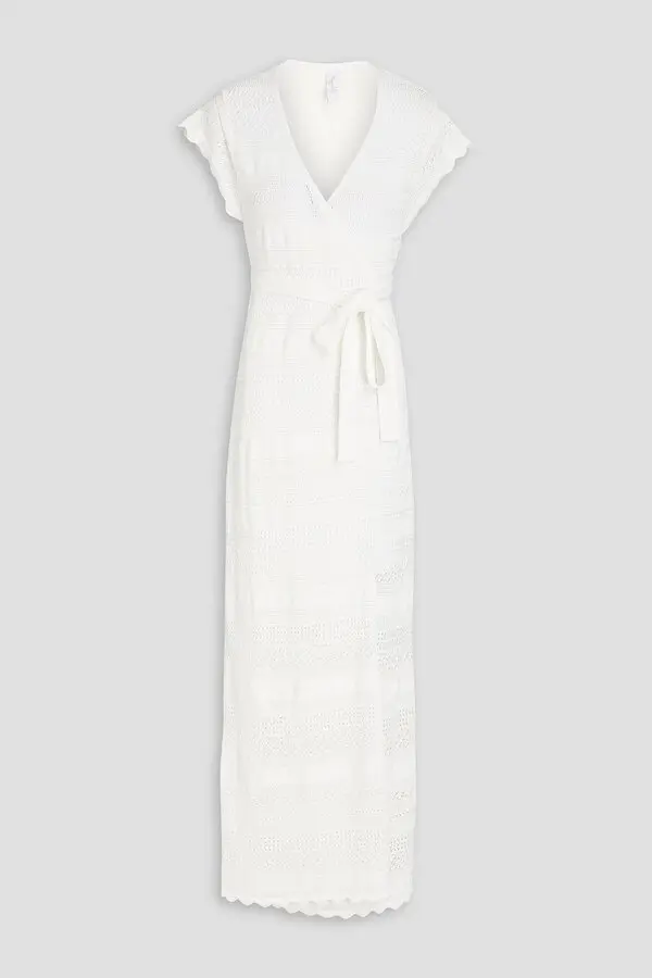 Tigerlily Odeta Elio Crochet Knit Maxi Wrap Dress - White