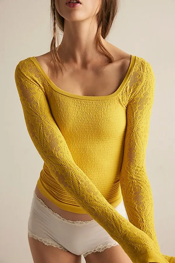 Free People Seamless Long Sleeve Top - Nectar Yellow