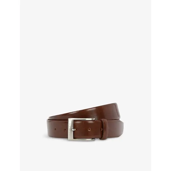 DENTS Logo-engraved Leather Belt - Gloss Mid Brown