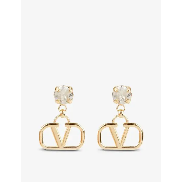 Valentino Garavani Vlogo Rhinestone-embellished Drop Earrings - Oro 18 Crystal Silver