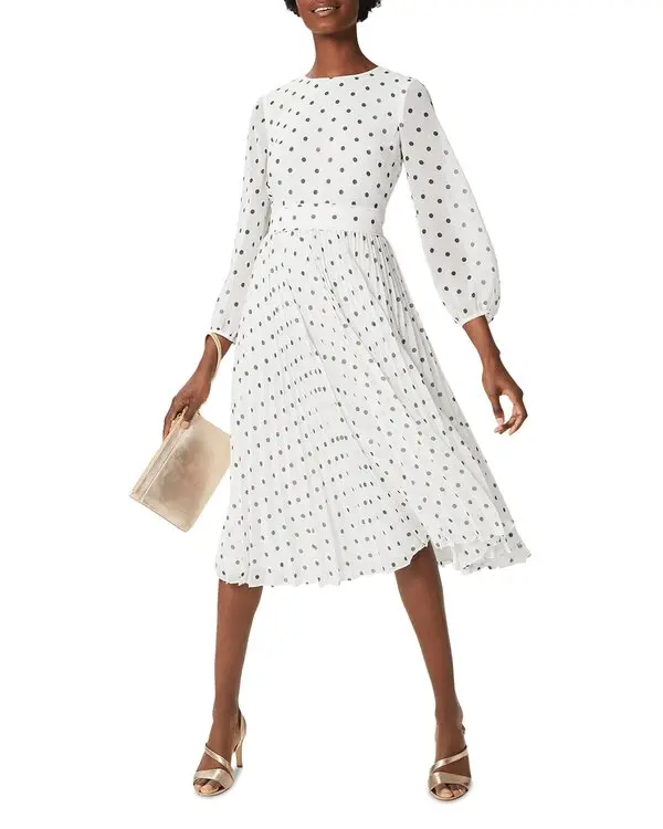 HOBBS LONDON Selena Pleated Polka Dot Dress