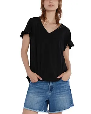 BILLY T Ruffled V-neck Tee - Black