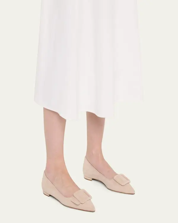 Manolo Blahnik Maysale Suede Ballerina Flats - Nude