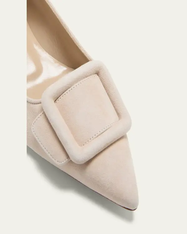 Manolo Blahnik Maysale Suede Ballerina Flats - Nude