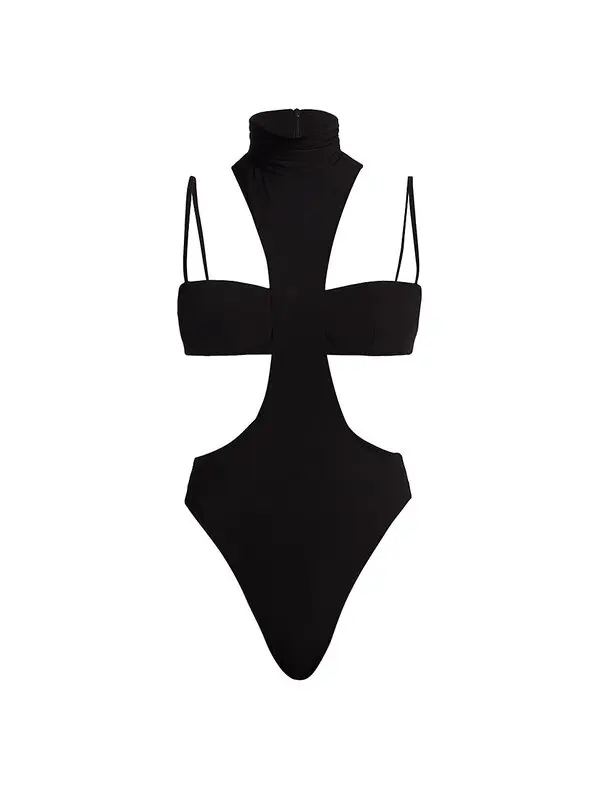 LAQUAN SMITH Mock Turtleneck Cut-out Bodysuit