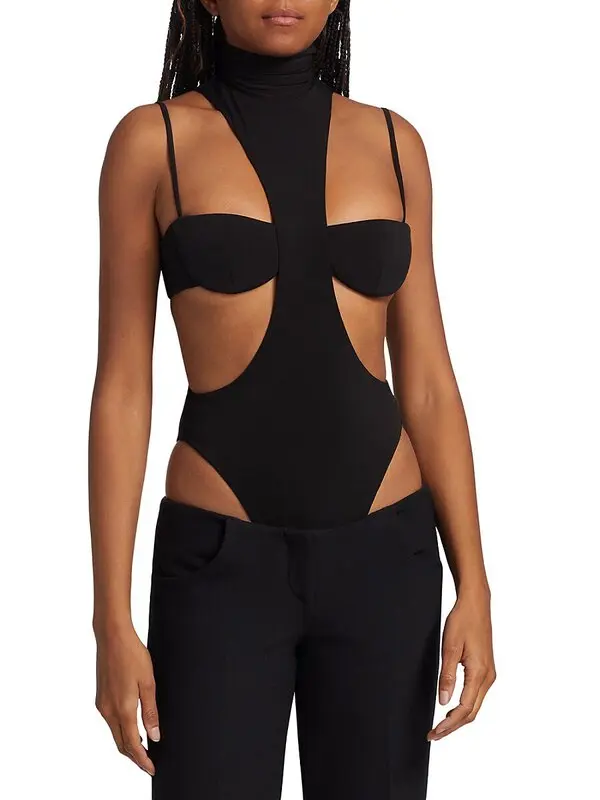LAQUAN SMITH Mock Turtleneck Cut-out Bodysuit