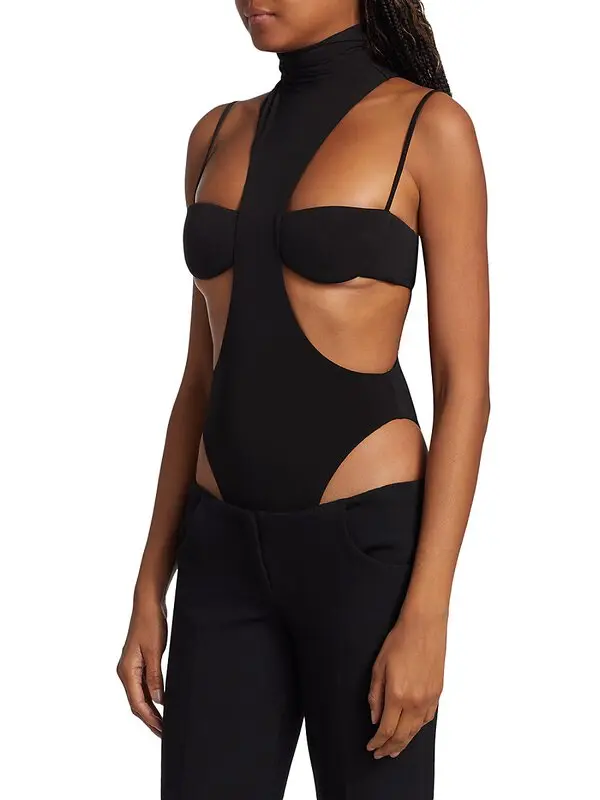 LAQUAN SMITH Mock Turtleneck Cut-out Bodysuit