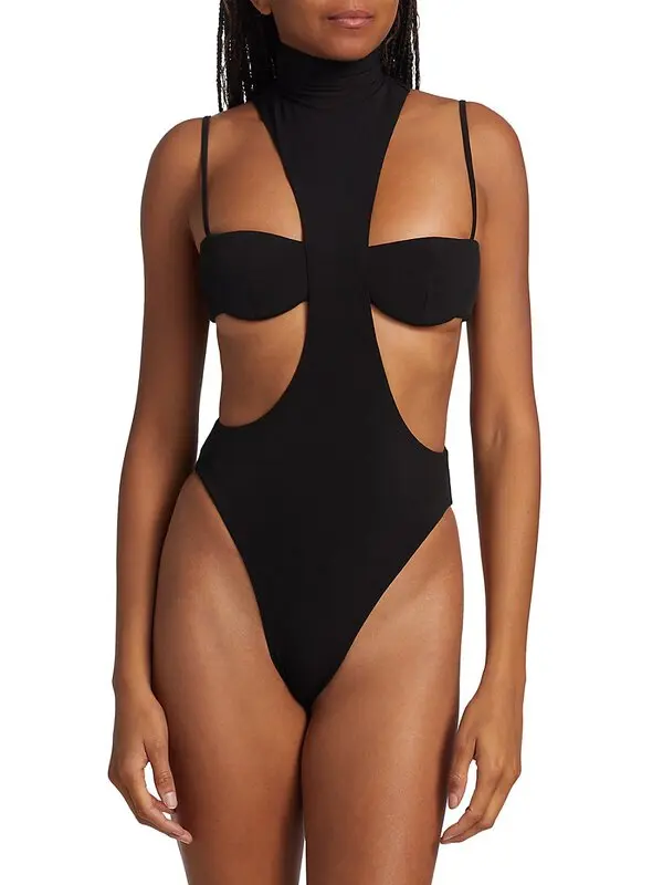 LAQUAN SMITH Mock Turtleneck Cut-out Bodysuit