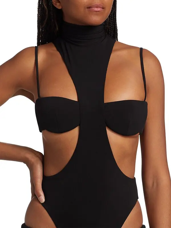 LAQUAN SMITH Mock Turtleneck Cut-out Bodysuit