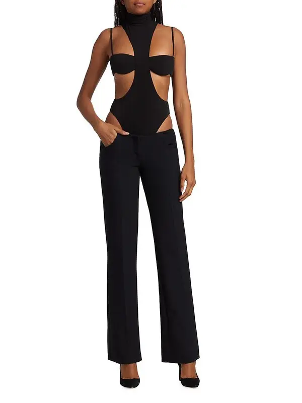 LAQUAN SMITH Mock Turtleneck Cut-out Bodysuit