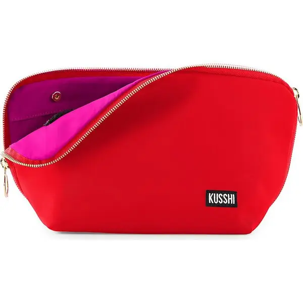 KUSSHI Signature Makeup Bag - Candy Apple Red/ Pink Nylon