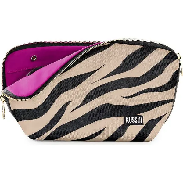 KUSSHI Signature Makeup Bag - Zebra Beige/ Fuschia