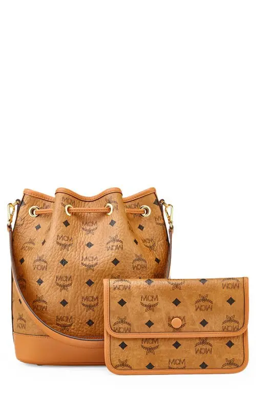 Mcm Dessau Monogram Drawstring Bucket Bag With Pouch