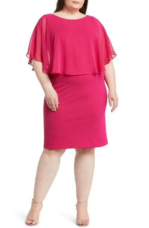 CONNECTED APPAREL Cape Sleeve A-line Dress - Fuschia