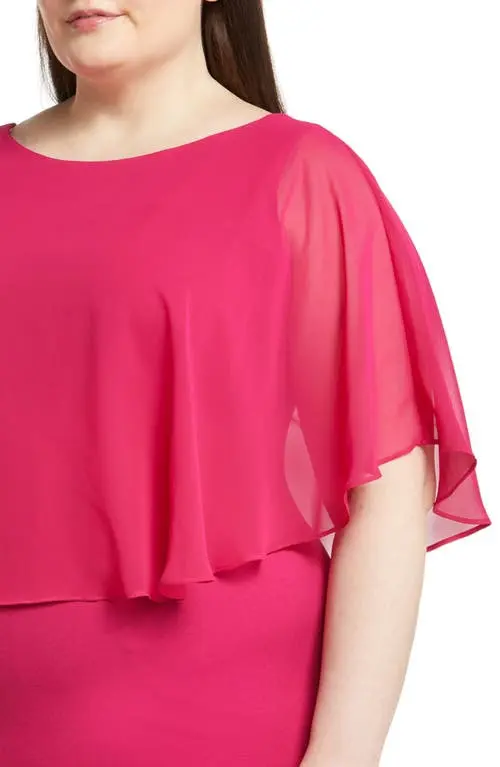 CONNECTED APPAREL Cape Sleeve A-line Dress - Fuschia
