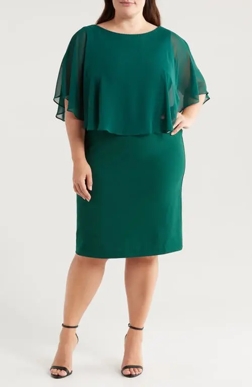 CONNECTED APPAREL Cape Sleeve A-line Dress - Hunter Gre