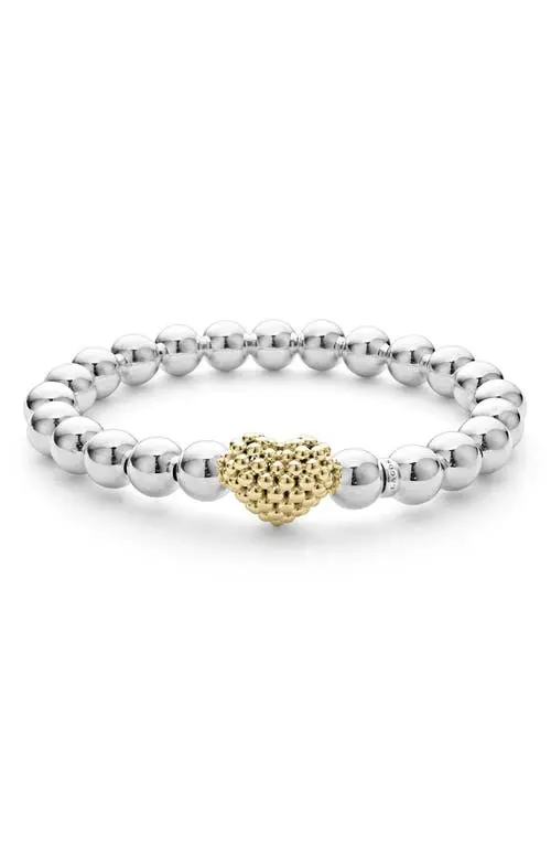 Lagos Heart Charm Beaded Stretch Bracelet - Silver Gold