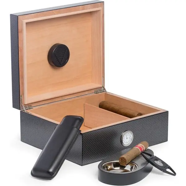 BEY-BERK 6-piece Marcus Cigar Humidor Set - Brown