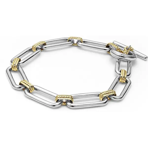 Lagos Sterling Silver And 18k Gold Signature Caviar Link Bracelet - Silver Gold