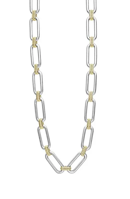 Lagos Sterling Silver And 18k Gold Caviar Link Necklace - Silver Gold