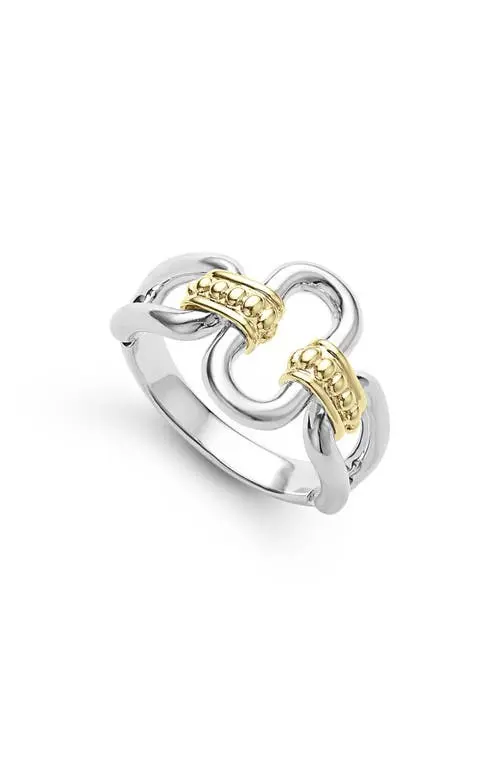 Lagos Signature Caviar Oval Link Ring - Silver Gold