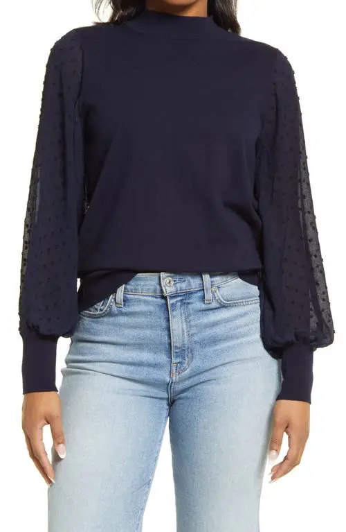 CECE DUPRAZ Clip Dot Sleeve Pullover Sweater - Navy Blue