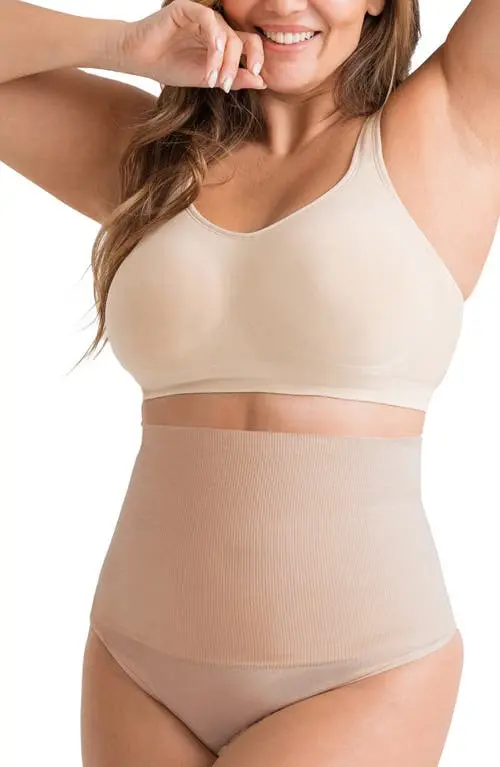 SHAPERMINT ESSENTIALS High Waist Shaper Thong - Oatmeal