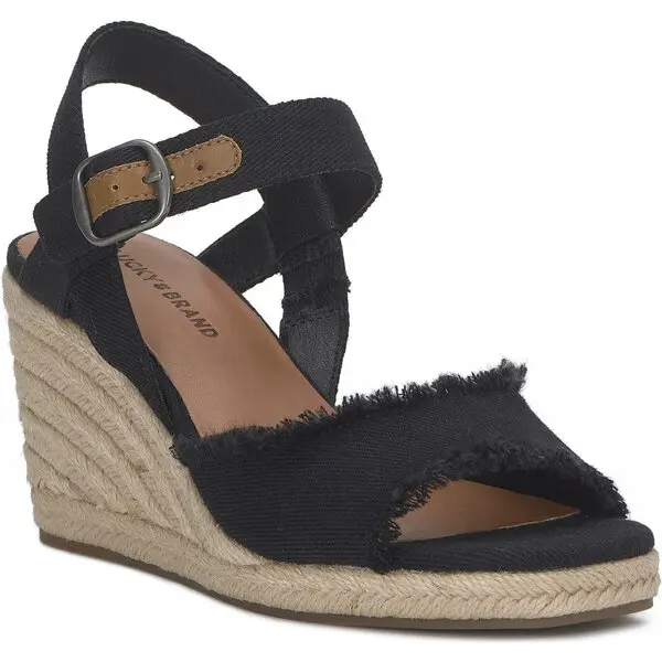 Lucky Brand Espadrille Wedge Sandal - Black Denim