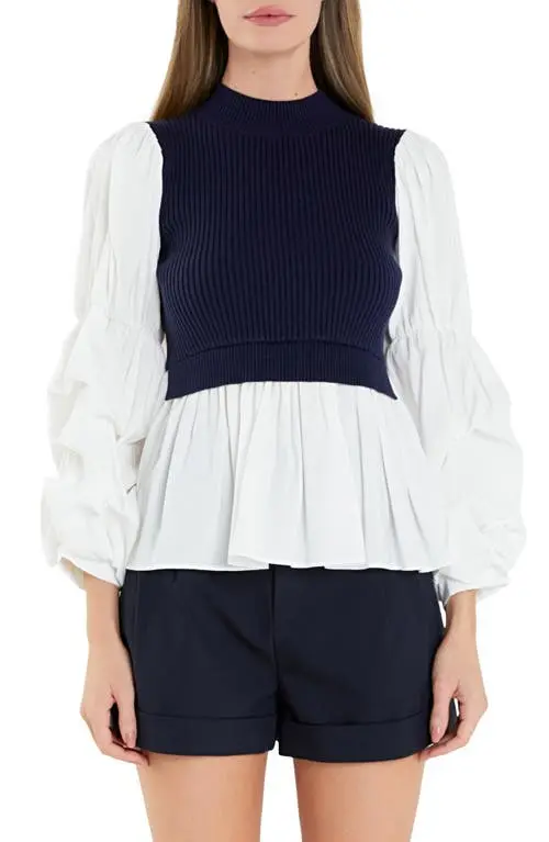 English Factory Combo Top - Navy/ White