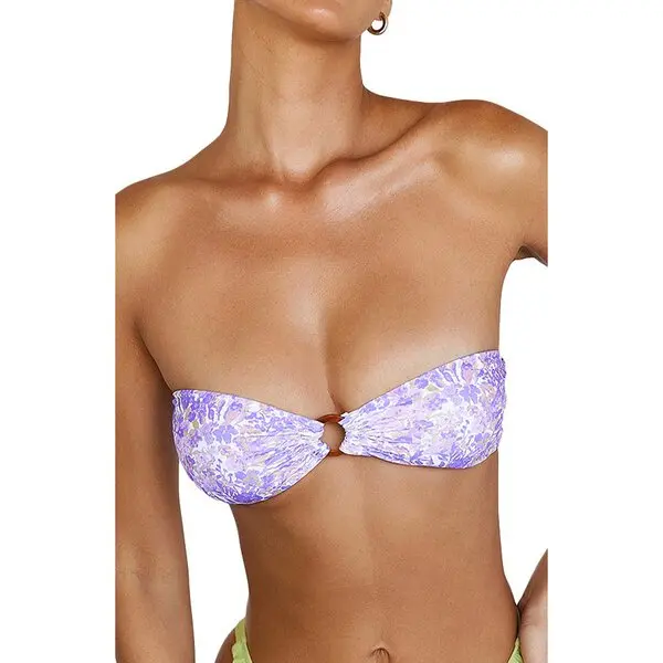 House Of Cb Bandeau Bikini Top - Violet Floral
