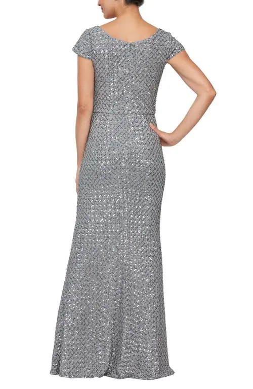 Alex Evenings Sequin Scoop Neck Cap Sleeve Gown