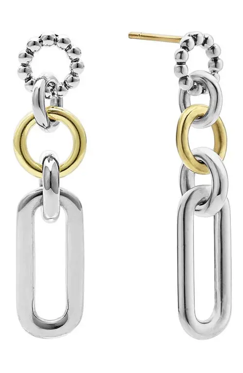 Lagos Signature Caviar Link Drop Earrings - Silver Gold