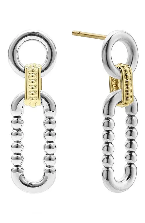 Lagos Signature Caviar Link Drop Earrings - Silver Gold