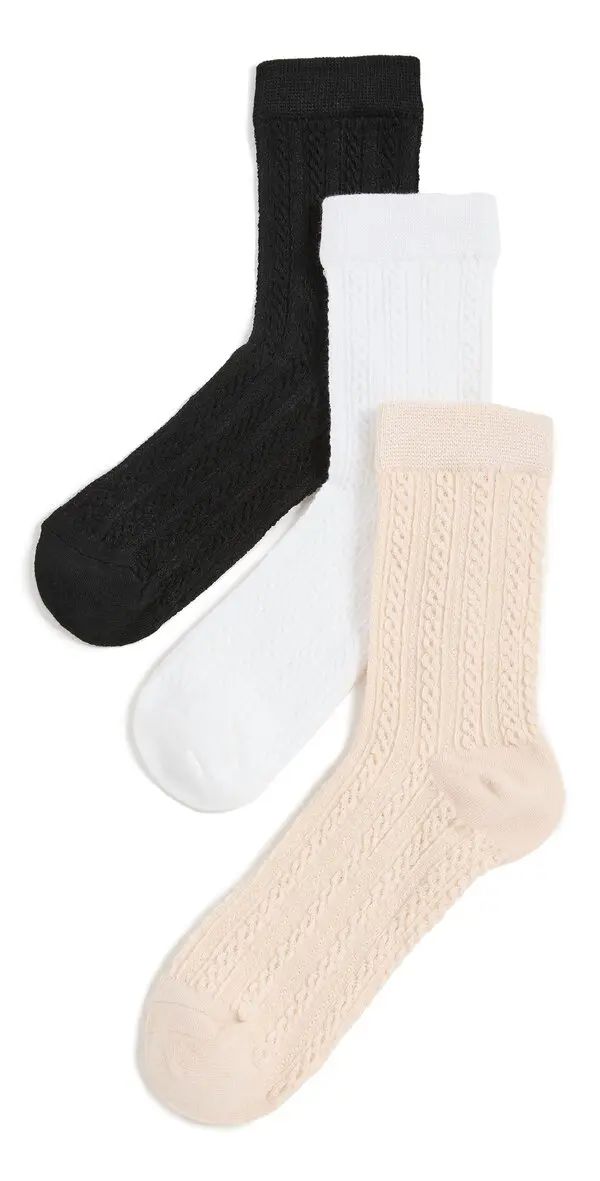 STEMS Delicate Knit Socks Pack Of 3 - Black/ivory/oat